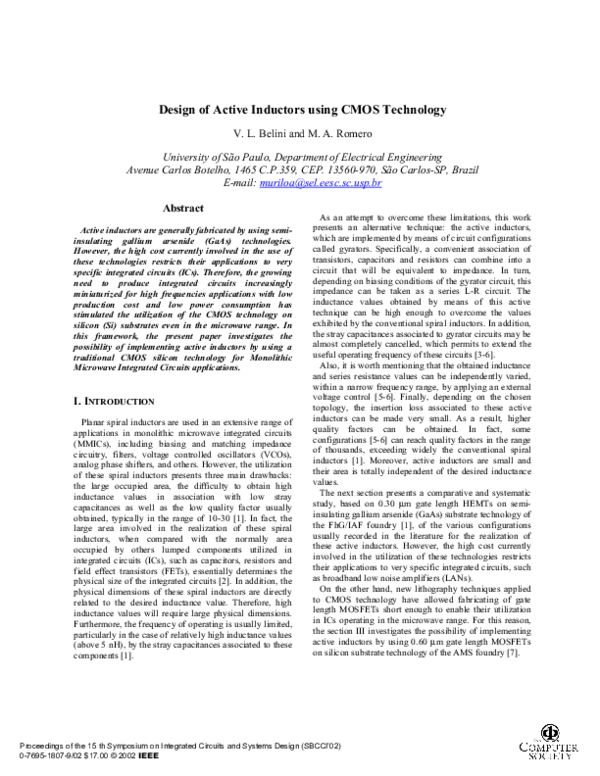 (PDF) Design of active inductors using CMOS technology