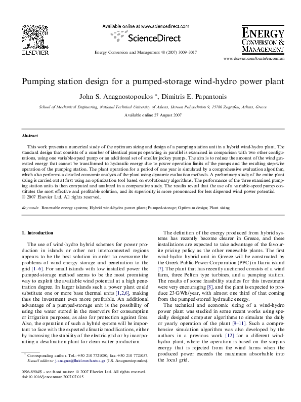 (PDF) Pumping station design for a pumped-storage wind-hydro power plant