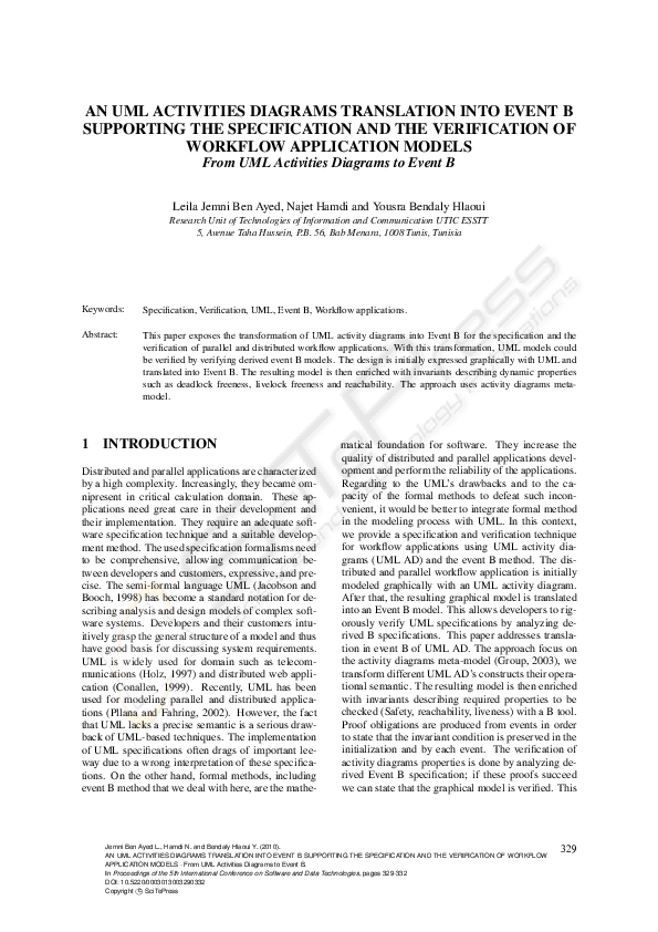 (PDF) An UML Activities Diagrams Translation into Event B Supporting the Specification and the ...