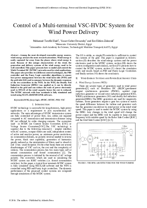 (PDF) Control of a Multi-terminal VSC-HVDC System for Wind Power Delivery