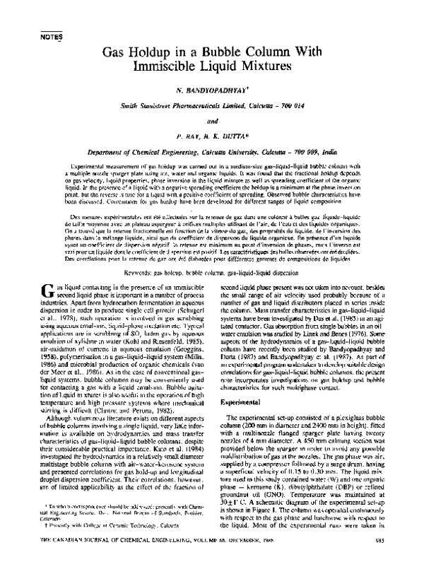 (PDF) Gas holdup in a bubble column with immikible liquid mixtures