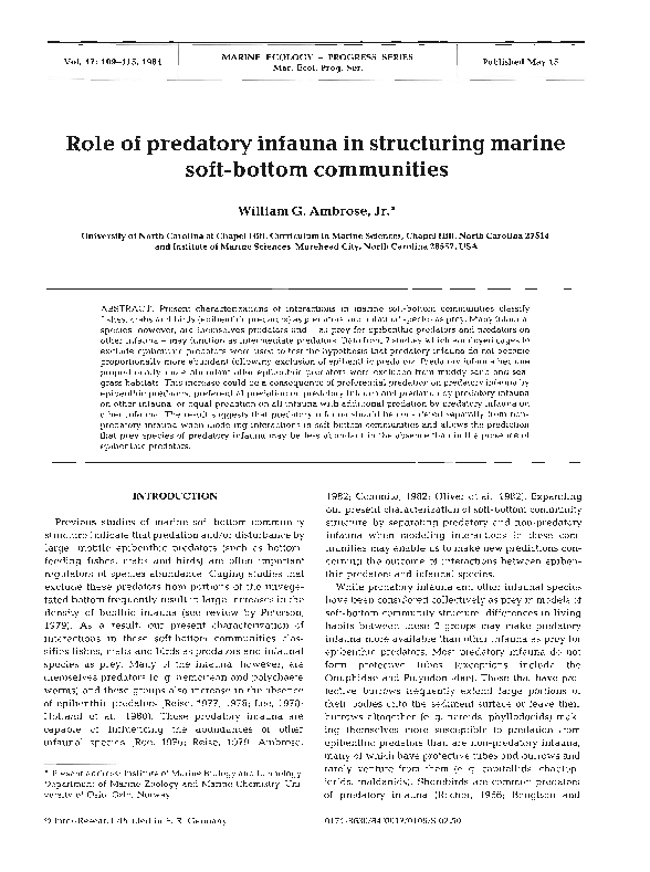 (PDF) Role of predatory infauna in structuring marine soft-bottom ...