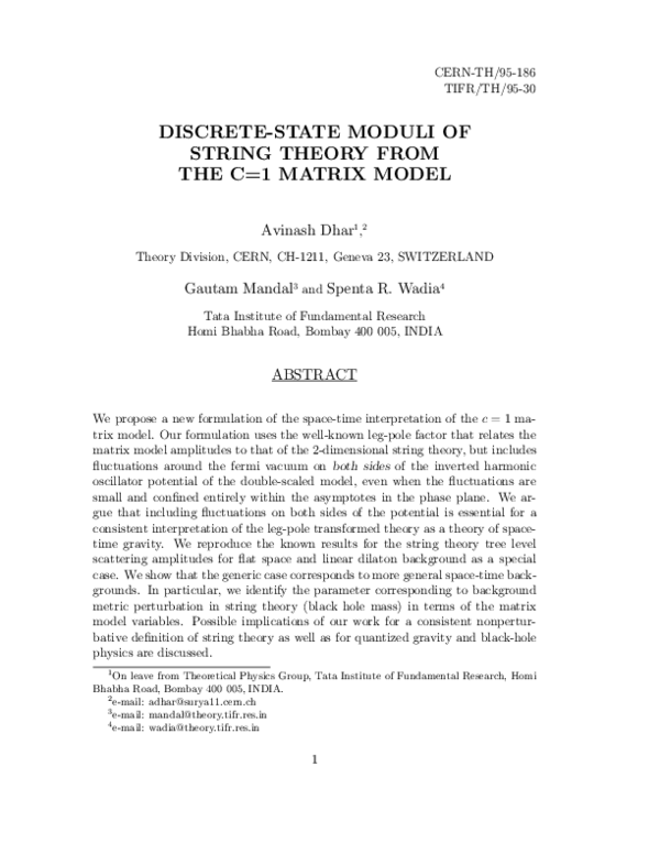 (PDF) Discrete-state moduli of string theory from the c = 1 matrix model
