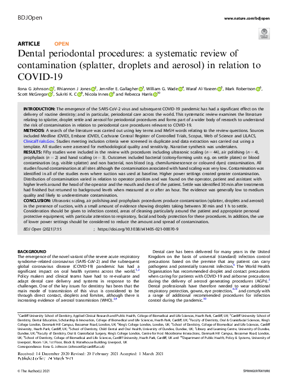 (PDF) Dental periodontal procedures: a systematic review of ...