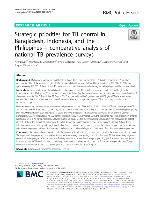 (PDF) Strategic priorities for TB control in Bangladesh, Indonesia, and ...