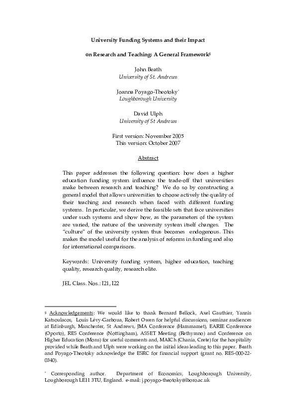 (PDF) University Funding Systems and Their Impact on Research and ...