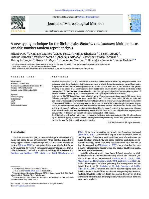 (PDF) A new typing technique for the Rickettsiales Ehrlichia ruminantium: Multiple-locus ...