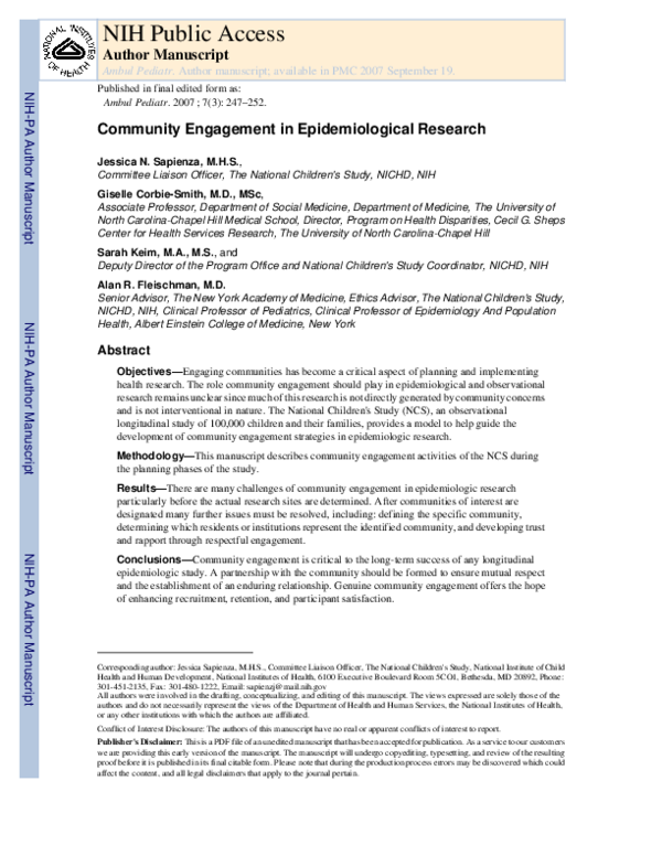 (PDF) Community Engagement in Epidemiological Research