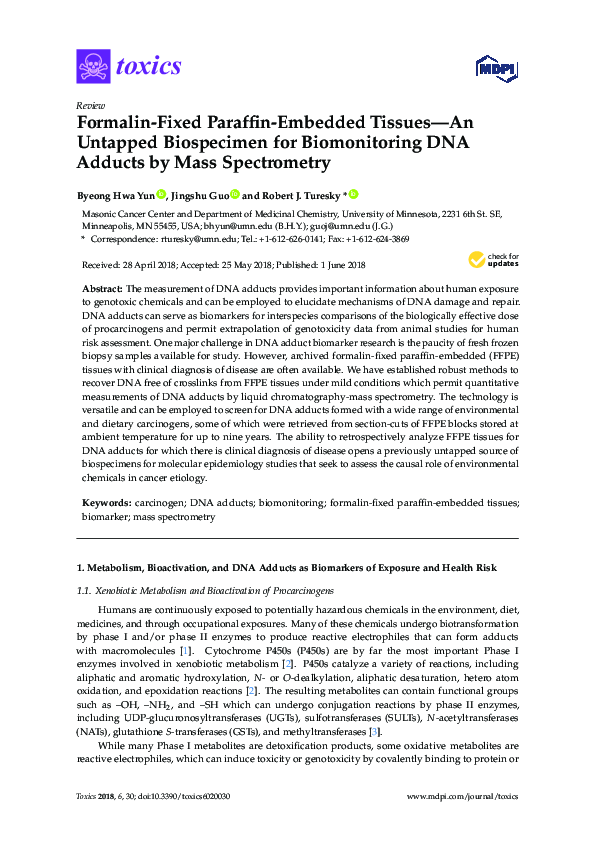 Formalin-Fixed Paraffin-Embedded Tissues—An Untapped Biospecimen for Biomonitoring DNA Adducts ...