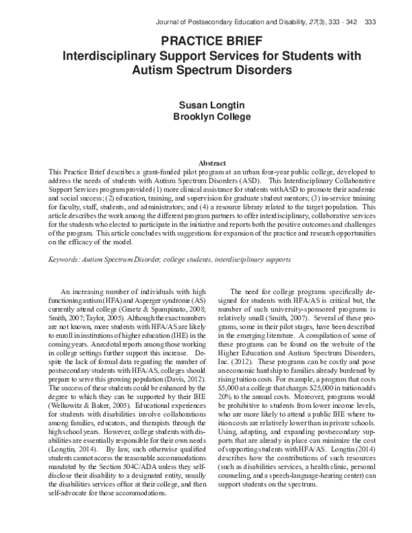 (PDF) Practice Brief: Interdisciplinary Support Services for Students ...
