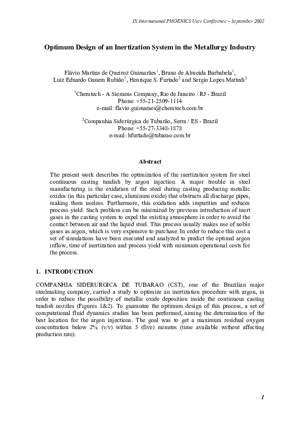 (PDF) Optimum Design of an Inertization System in the Metallurgy Industry