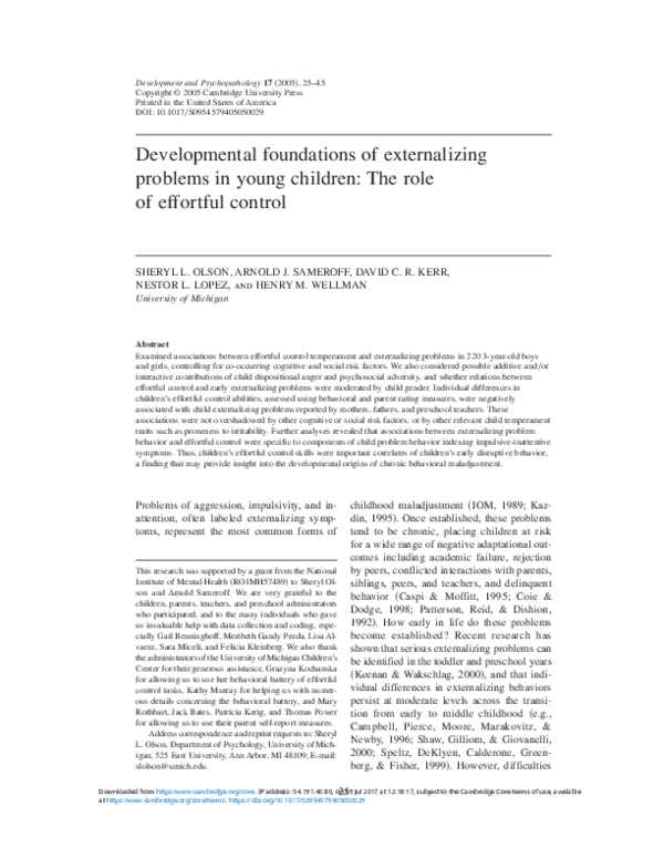 (PDF) Developmental foundations of externalizing problems in young ...