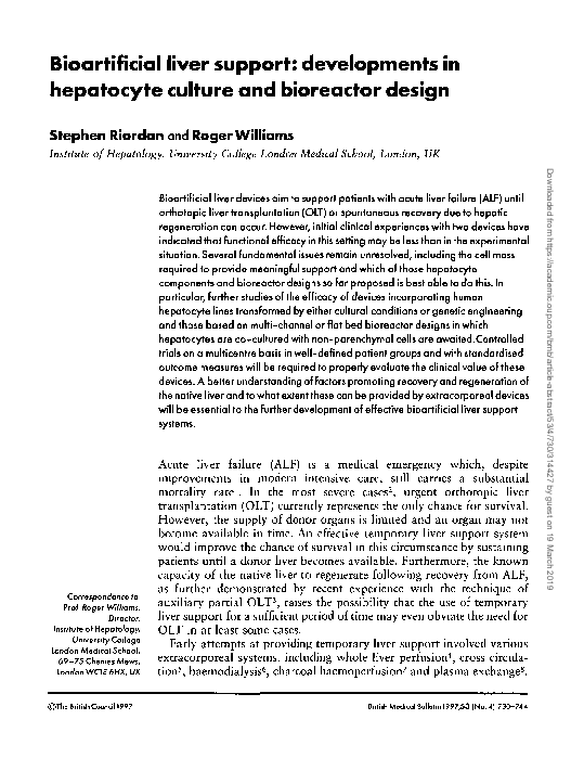 (PDF) Bioartificial liver support: developments in hepatocyte culture and bioreactor design