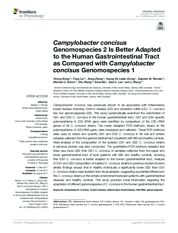 (PDF) Campylobacter concisus Genomospecies 2 Is Better Adapted to the ...