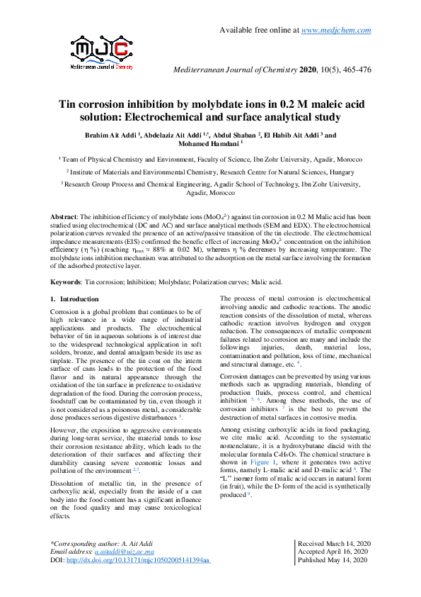 (PDF) Tin corrosion inhibition by molybdate ions in 0.2 M maleic acid ...