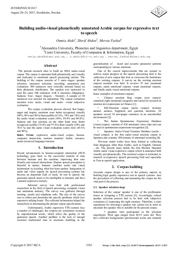 (PDF) Building Audio-Visual Phonetically Annotated Arabic Corpus for ...