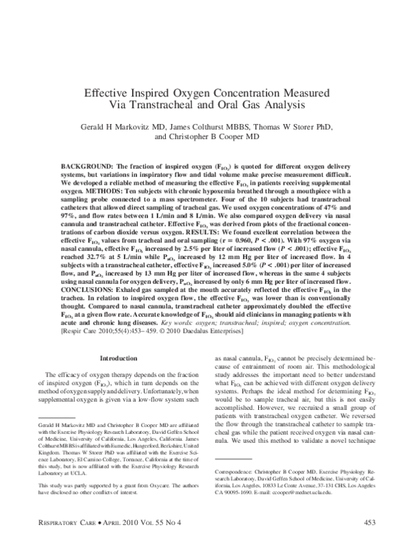 (PDF) Effective inspired oxygen concentration measured via ...