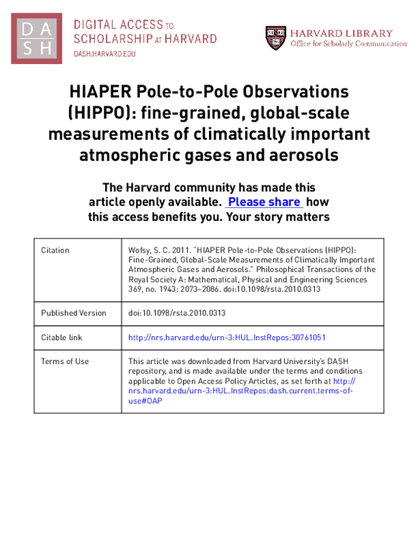 (PDF) HIAPER Pole-to-Pole Observations (HIPPO): fine-grained, global ...