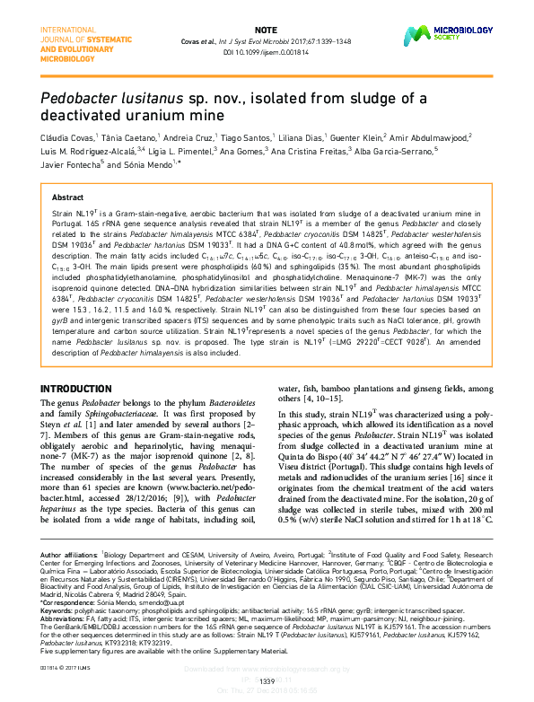 (PDF) Pedobacter lusitanus sp. nov., a new bacterial species isolated ...