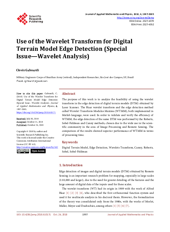 (PDF) Use of the Wavelet Transform for Digital Terrain Model Edge Detection (Special Issue ...