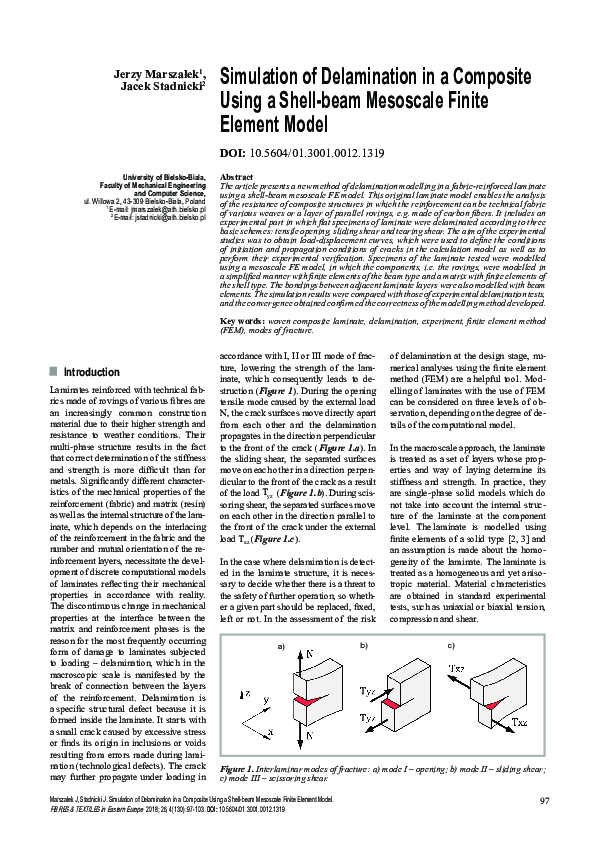 Pdf Simulation Of Delamination In A Composite Using A Shell Beam Mesoscale Finite Element Model