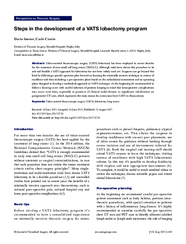 (PDF) Steps in the development of a VATS lobectomy program