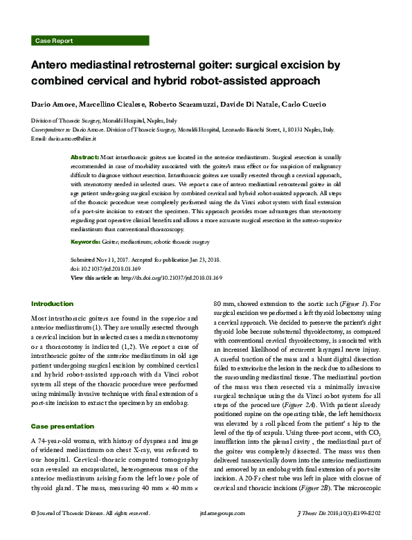 (PDF) Antero mediastinal retrosternal goiter: surgical excision by ...