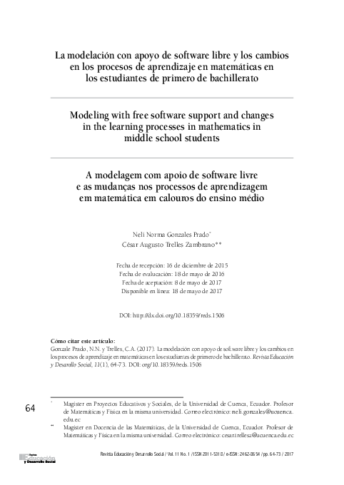 (PDF) La modelación con apoyo de software libre y los cambios en los procesos de aprendizaje en ...