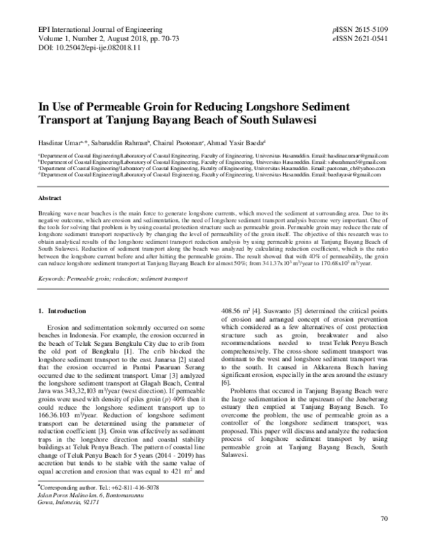 (PDF) In Use of Permeable Groin for Reducing Longshore Sediment ...