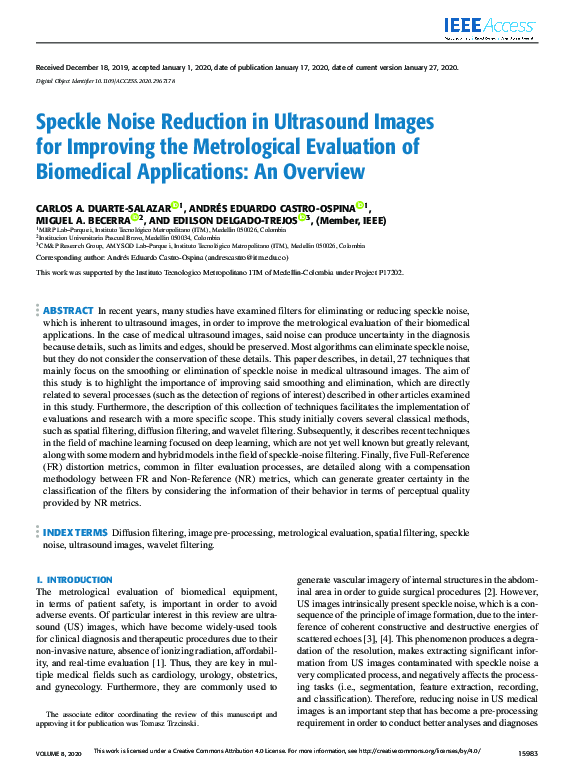 (PDF) Speckle Noise Reduction in Ultrasound Images for Improving the Metrological Evaluation of ...