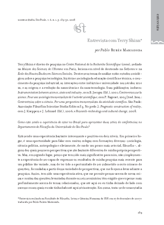 (PDF) Entrevista com Terry Shinn