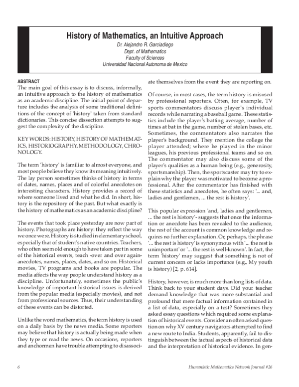 (PDF) History of Mathematics, an Intuitive Approach