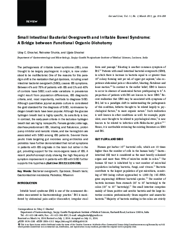 (PDF) Small Intestinal Bacterial Overgrowth and Irritable Bowel Syndrome