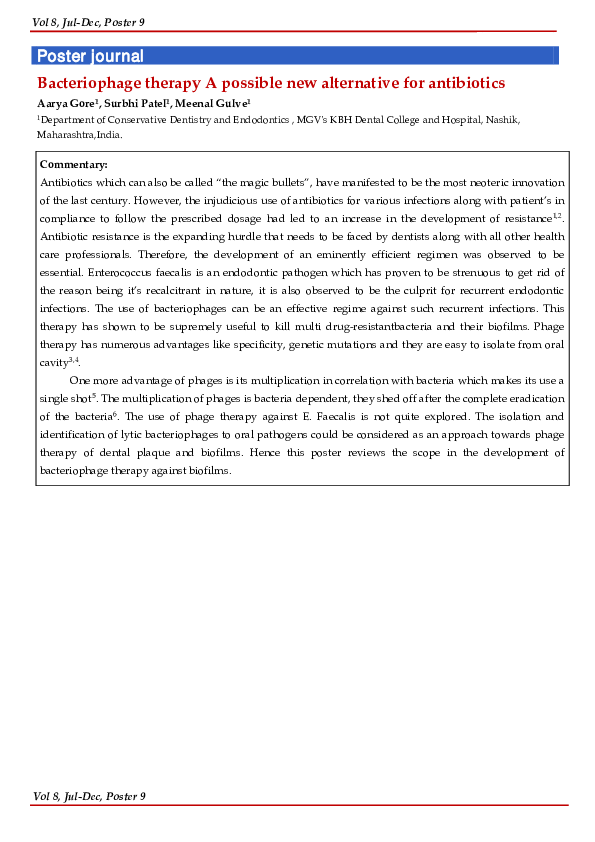 (PDF) Bacteriophage therapy A possible new alternative for antibiotics