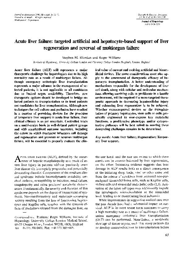 (PDF) Acute liver failure: Targeted artificial and hepatocyte-based ...