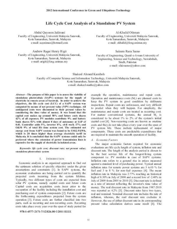 (PDF) Life cycle cost analysis of a standalone PV system