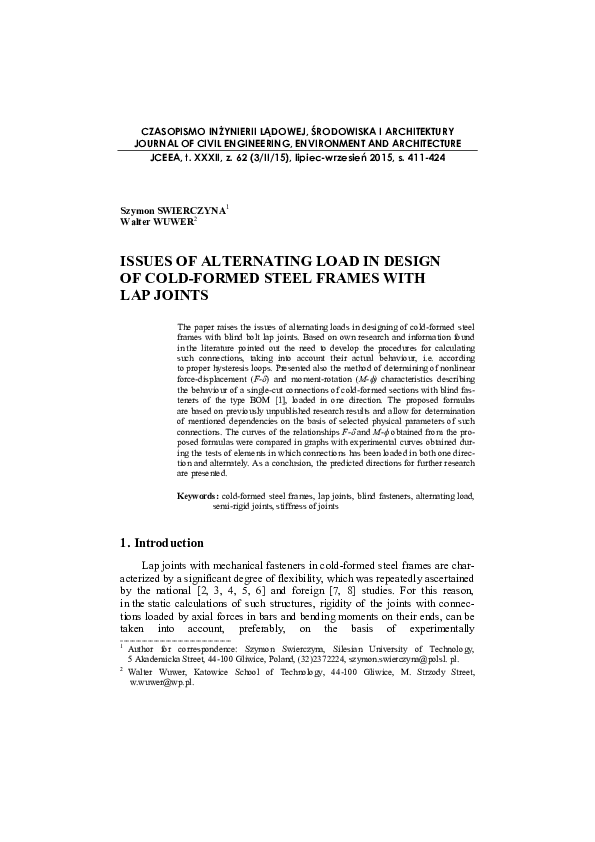(PDF) Issues of alternating load in design of cold-formed steel frames ...