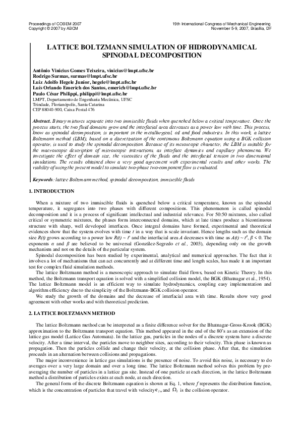 (PDF) Lattice Boltzmann Simulation of Hidrodynamical Spinodal Decomposition