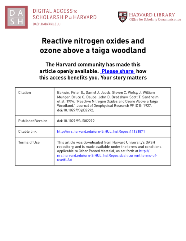 (PDF) Reactive nitrogen oxides and ozone above a taiga woodland