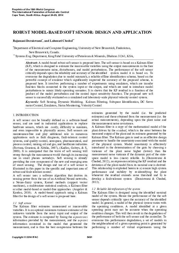 (PDF) Robust Model-Based Soft Sensor: Design and Application