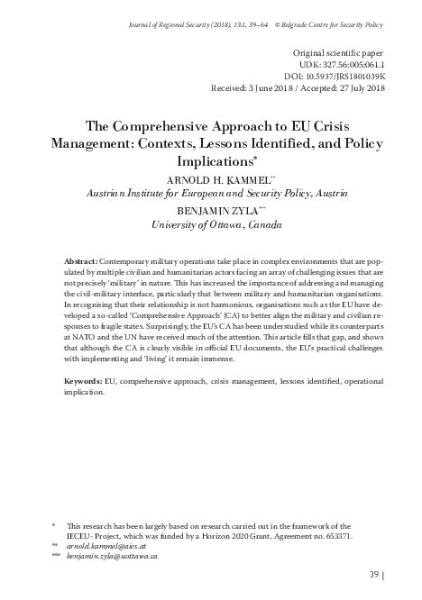 (PDF) The comprehensive approach to EU crisis management: Contexts ...