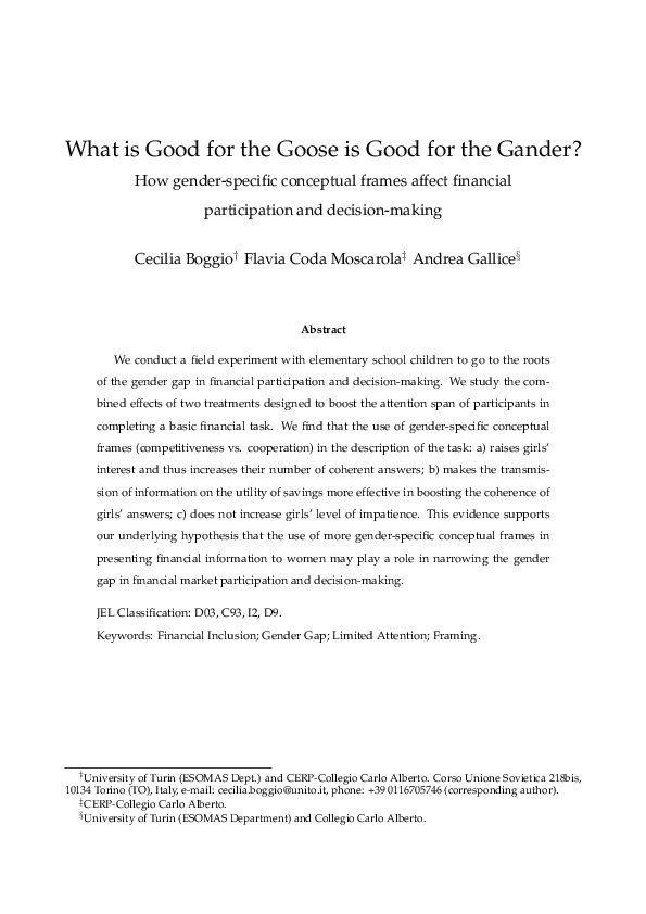(PDF) What is good for the goose is good for the gander?
