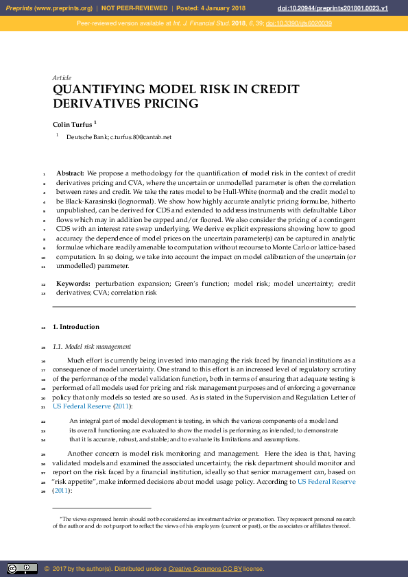 (PDF) Quantifying Model Risk in Credit Derivatives Pricing