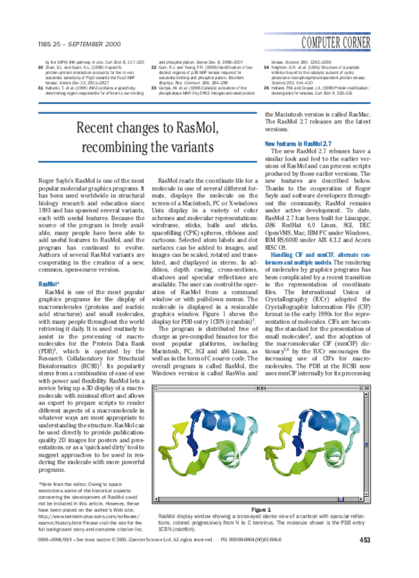 (PDF) Recent changes to RasMol, recombining the variants