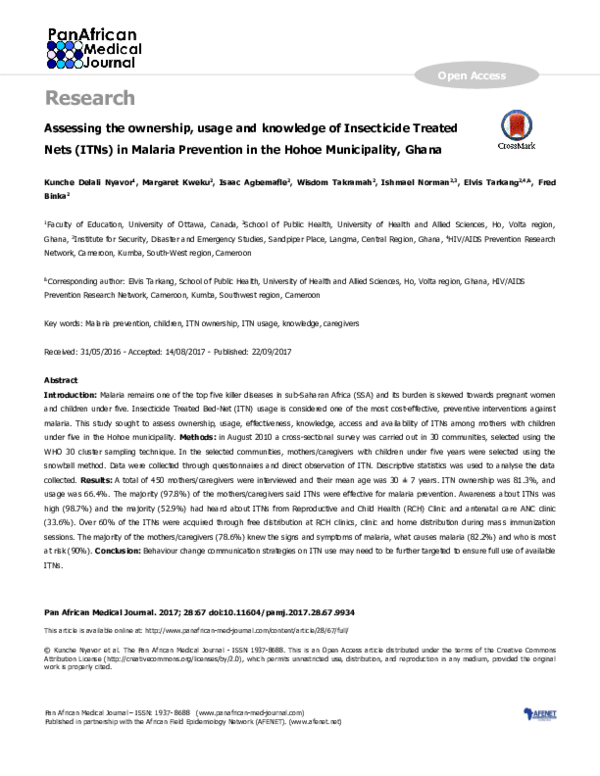 (PDF) Assessing the ownership, usage and knowledge of Insecticide ...
