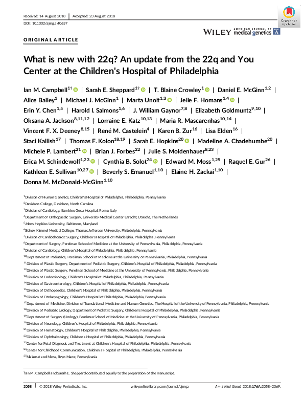 (PDF) What is new with 22q? An update from the 22q and You Center at ...