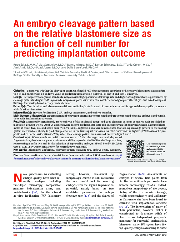 (PDF) An embryo cleavage pattern based on the relative blastomere size ...