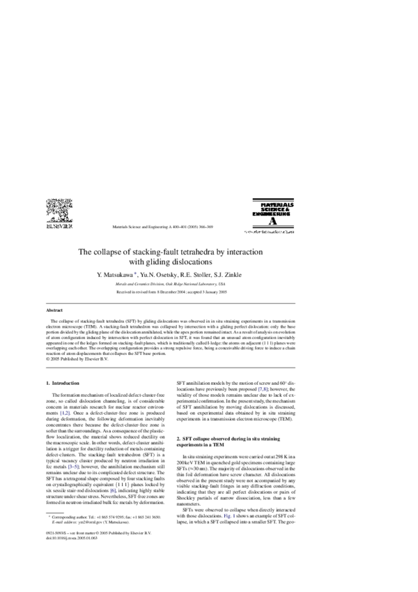 (PDF) The collapse of stacking fault tetrahedra by interactions with gliding dislocations