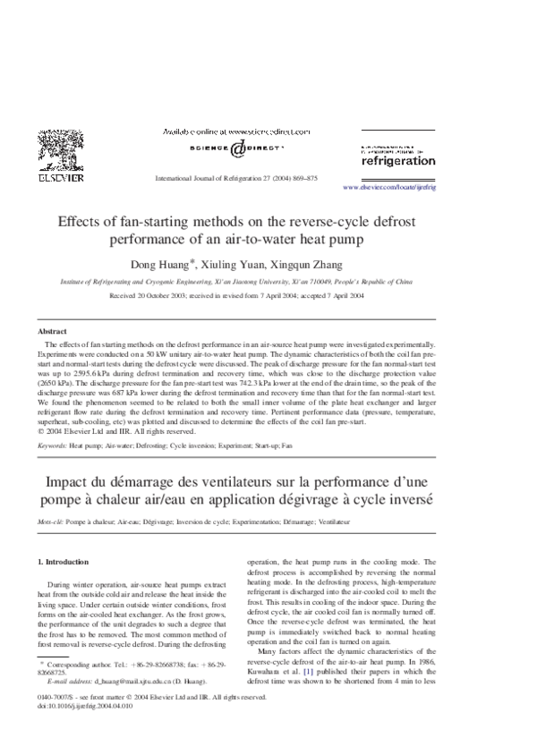 (PDF) Effects of fan-starting methods on the reverse-cycle defrost ...