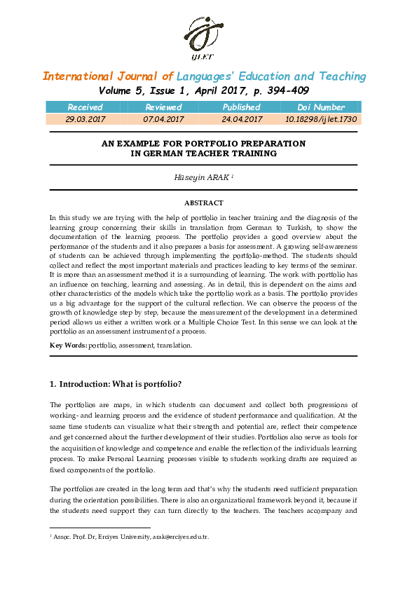 (PDF) An Example for Portfolio Preparation in German Teacher Training